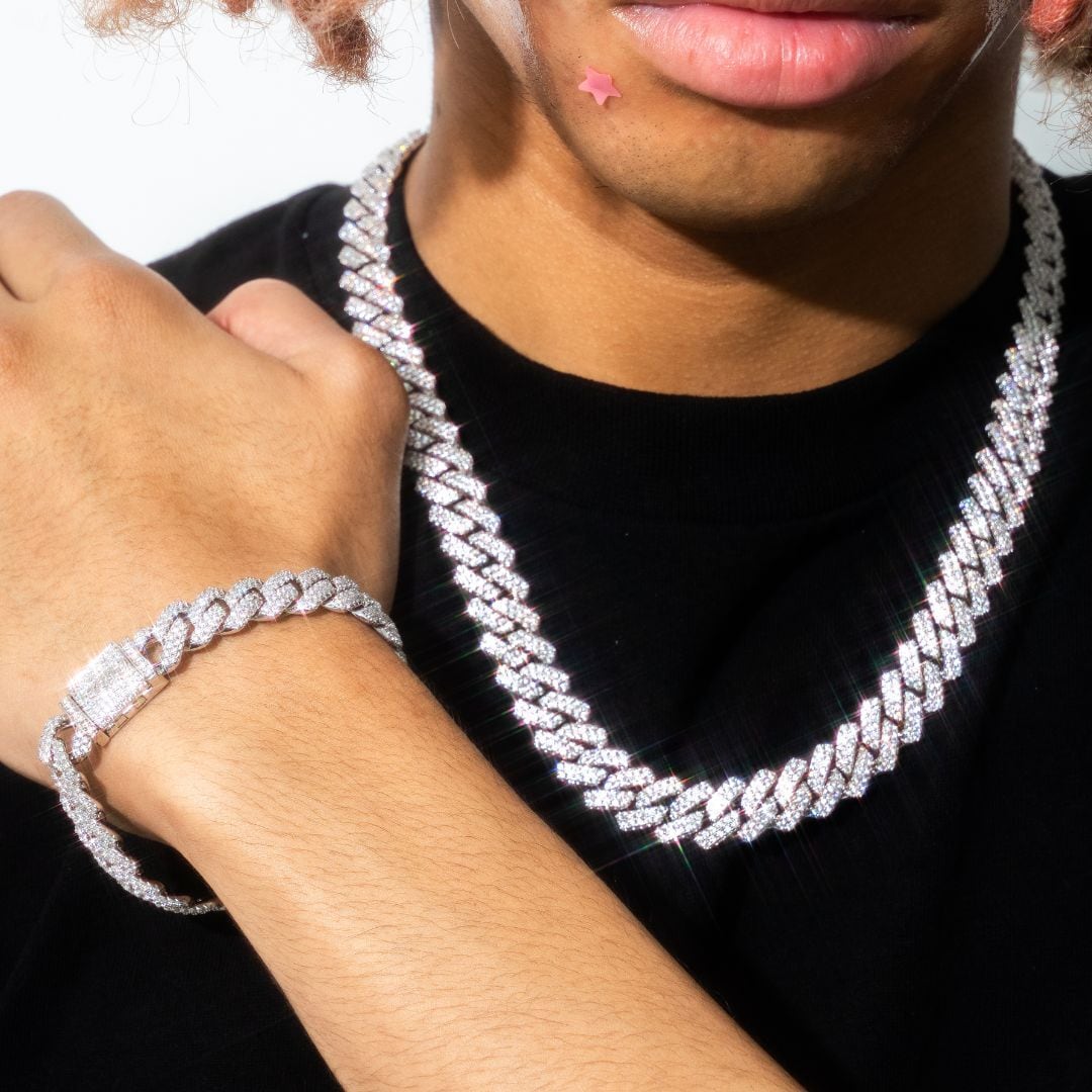 Iced Out Prong Cuban Chain Set 【14mm】 – Glitter