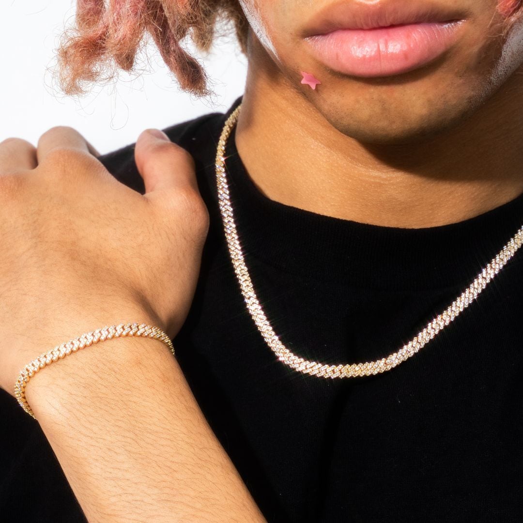 Iced Out Prong Cuban Chain Set 【5mm】 – Glitter